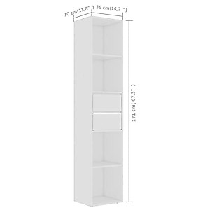 GOLINPEILO Wooden Book Cabinet with 4 Open Shelves and 2 Drawers, Modern Bookshelf for Living Room, White 14.2"x11.8"x67.3" Engineered Wood