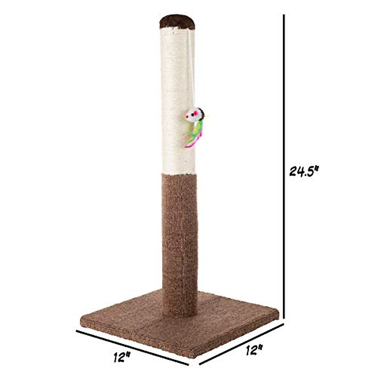 PETMAKER Cat Scratching Post - Tall Scratcher for Cats and Kittens with Sisal Rope and Carpet, Hanging Mouse Toy for Interactive Play (24.5 Inch)