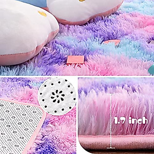 HOMORE Soft Fluffy Rug for Bedroom, Tie Dye Rugs for Living Room, Non Slip Shaggy Plush Carpet for Kids Nursery Toddler, 4x6 Feet Area Rugs for Room Floor, Hot Pink