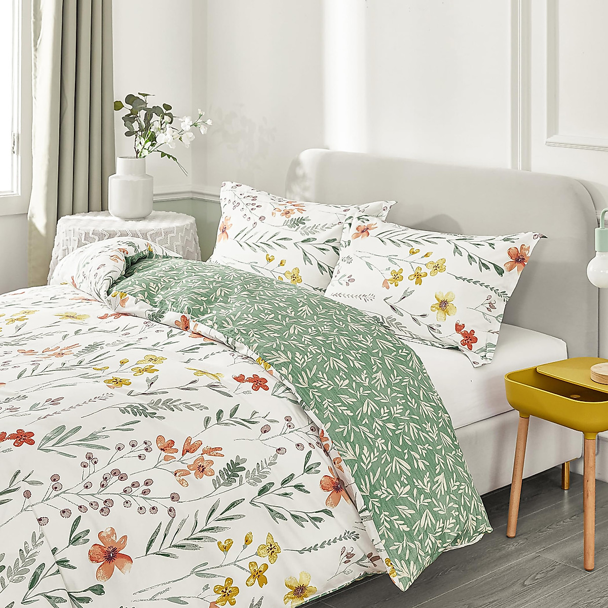 OAITE Duvet Cover Set,100% Cotton Comforter Cover with Floral Pattern Duvet Cover Set,Soft Bedding Set Includes with 3 Piece (2 Pillow Shams,1 Duvet Cover)