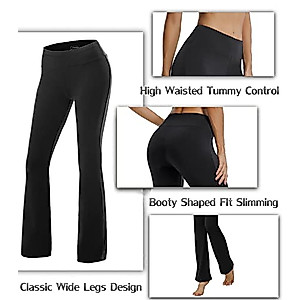 FITTOO Women's Solid Cotton Spandex Boot Cut High Waisted Flare Yoga Pants Workout Casual Trousers Comfortable Flared Leggings Black M