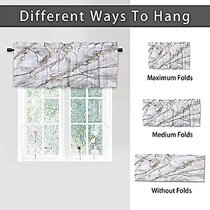 White Gold Marble Blackout Curtain Valances,Abstract Modern Art Luxury Gold Foil Geometric Design Marble Energy Efficient Rod Pocket Curtain Window Valances for Kitchen Windows 54x18in（2Pcs）