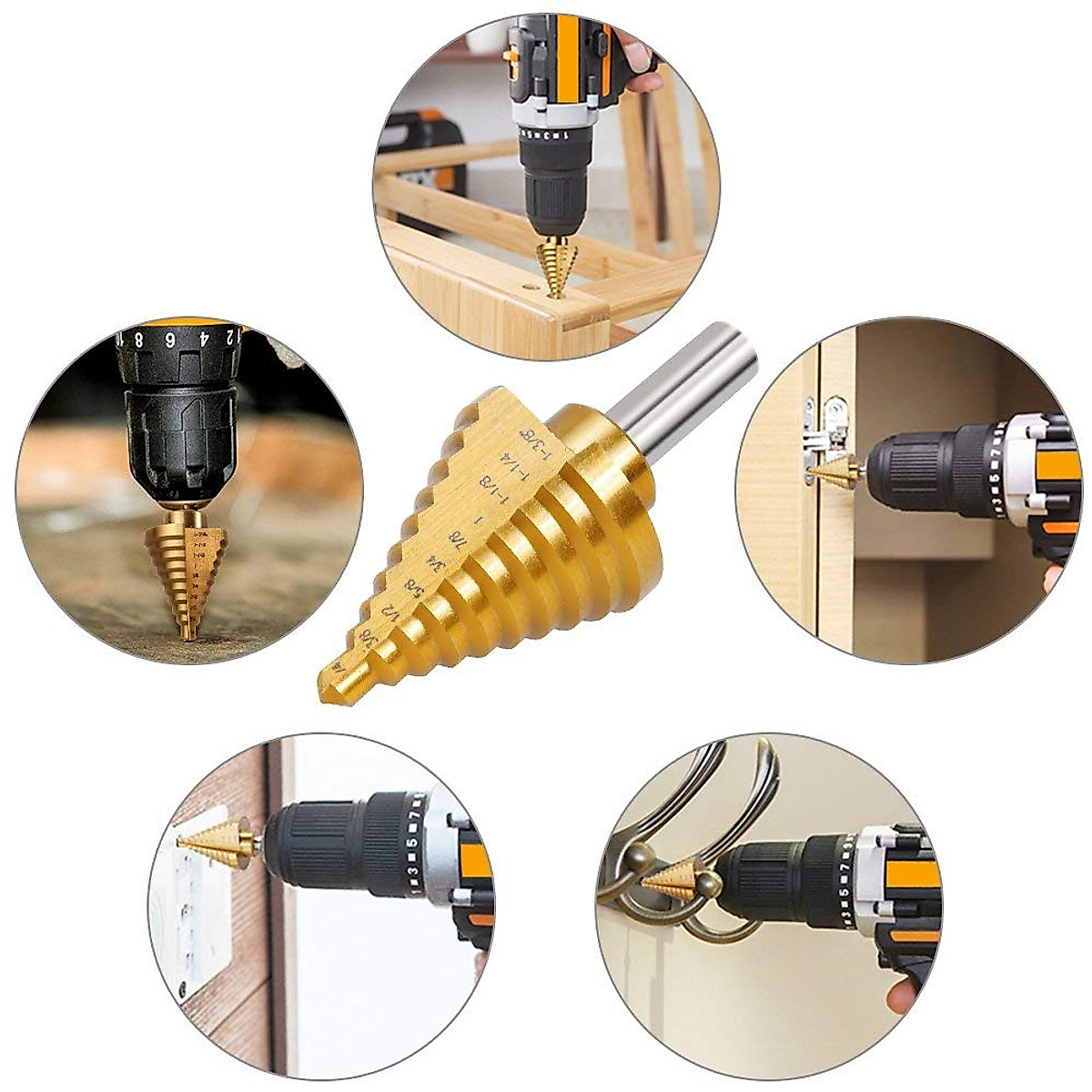 Titanium Step Drill Bit, Zhushan Titanium High Speed Steel Drill Cone Bits,Double Cutting Bladesfor Sheet Metal Hole Drilling Cutting1/4 to 1-3/8 Inches Total 10 Step Sizes