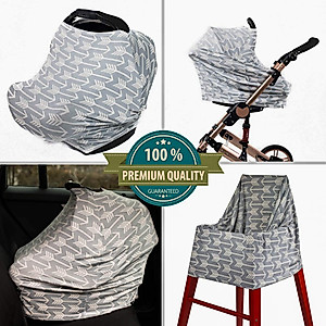 Infant Car Seat Cover, Stretchy Nursing Scarf, Car Seat Canopy, Shopping Cart Cover, High Chair Cover protects Babies and Breastfeeding Mothers. Multiuse Cover for Babies (Arrows)