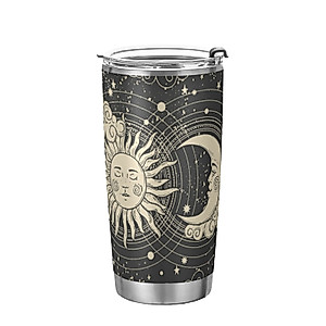 Yasala Tumbler Boho Moon Sun Cloud Star Insulated Coffee Cup Beverage Container Travel Mug with Straw and Lid Double Wall Stainless Steel 20oz BPA-Free for Sport, Back to School