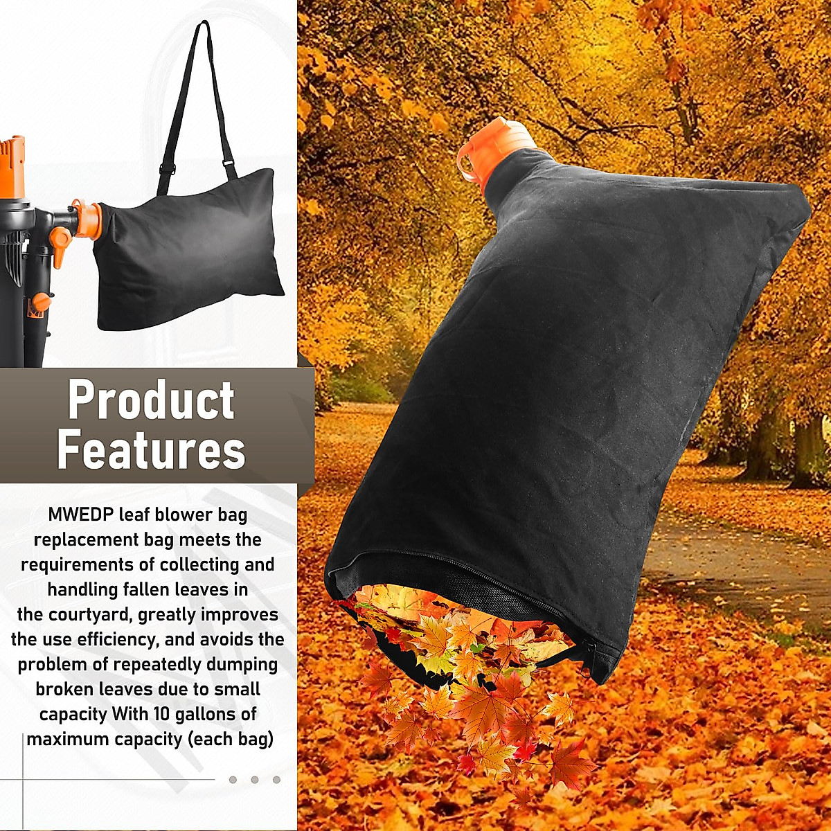 MWEDP 50026858 Trivac Leaf Collection Bag WGBAG500 Compatible with Worx WG500, WG501, WG502, WG505, WG508, WG509, WG518 Blower/Vacuum Cleaner