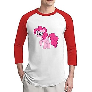 Men 3/4 Sleeve My Little Pony Pinkie Pie Raglan Shirts Funny Baseball Shirts Red