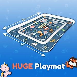 SplashEZ Water Mat for Babies – Inflatable Tummy Time Water Play Activity Mat with Animals & Letters Stimulates Brain Development – BPA-Free, Sensory Baby Boy & Girl Mats, 26x20x2.5 in.