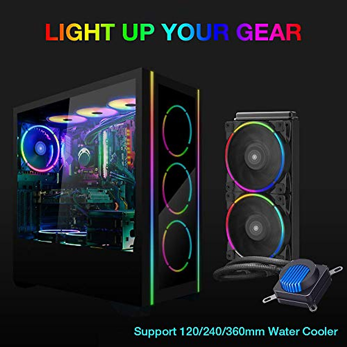 CP3 120mm Fan 3 in 1 Kit Upgrade,12cm RGB LED Computer Case Fan - PWM Cooling Fan - Dual Light Loop Quiet Fan/Multiple Light Modes for PC Case