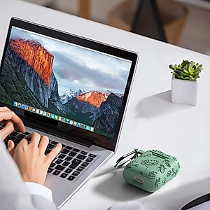 Filoto Airpods Case, Silicone Flower Engraved Protective Case Cover Apple Airpod 2/1 Skin Cover with Keychain for Women Girls, Cactus Green Flower