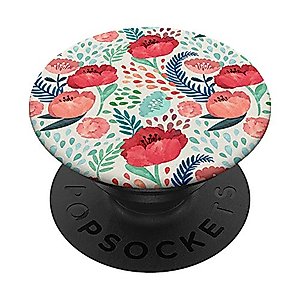 Red Poppy Watercolor Fine Art Floral Pattern Pink Mint Green PopSockets PopGrip: Swappable Grip for Phones & Tablets