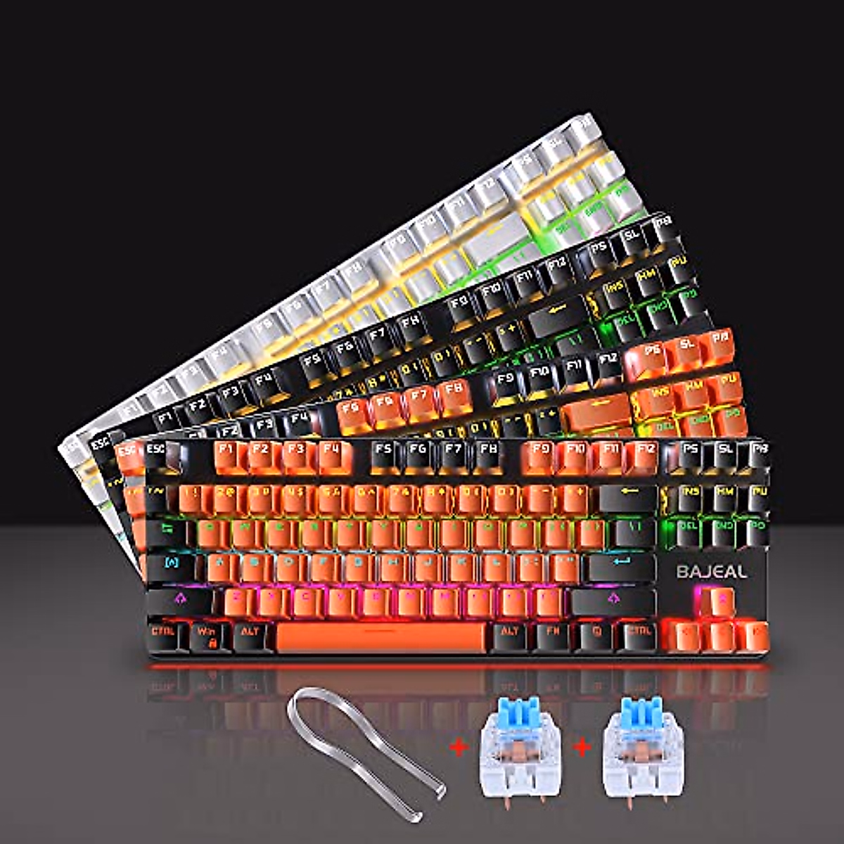 BAJEAL Wired Mechanical Keyboard RGB Backlit Teclado Hot Swappable with Blue Switches for Gaming PC Compact 87 Keys 80% (Black and Orange)