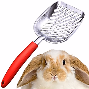 SunGrow Rabbit, Ferret & Cat Litter Scoop, Aluminum Pet Poop Shovel with Rubber Red Handle, Large Party Ice Scooper