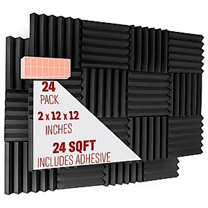 Acoustic Panels Soundproof Wall Panels- 24 Pack 2" x 12" x 12" Sound Proof Foam Panles Adhesive High Desnsity Fireproof Sound Panels Top Quality Sound Deadening Panels Ideal for Home & Studio