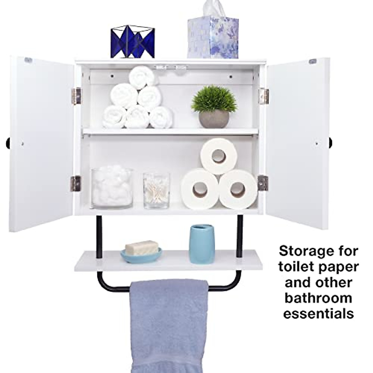 EXCELLO GLOBAL PRODUCTS 22" x 27.5” Barndoor Bathroom Wall Cabinet, Space Saver Storage Cabinet Kitchen Medicine Cabinet with Adjustable Shelf and Towel Bar, White