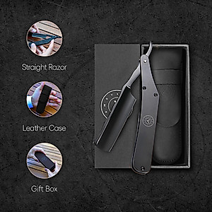 Naked Armor Lancelot Black Stainless Steel Straight Razor，Shave Ready Straight Edge Razor, Stainless Steel, Barber Approved Straight Razors for Men，Leather Case, Close Shave at Home，Navaja de Barbero