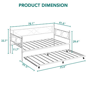 IDEALHOUSE Twin Bed with Pull Out Trundle, Metal Twin Daybed and Trundle Set, Day Bed Sofa Bed Frame with Steel Slat Support, Multifunctional Daybed Frame for Bedroom, Living Room, Guest Room