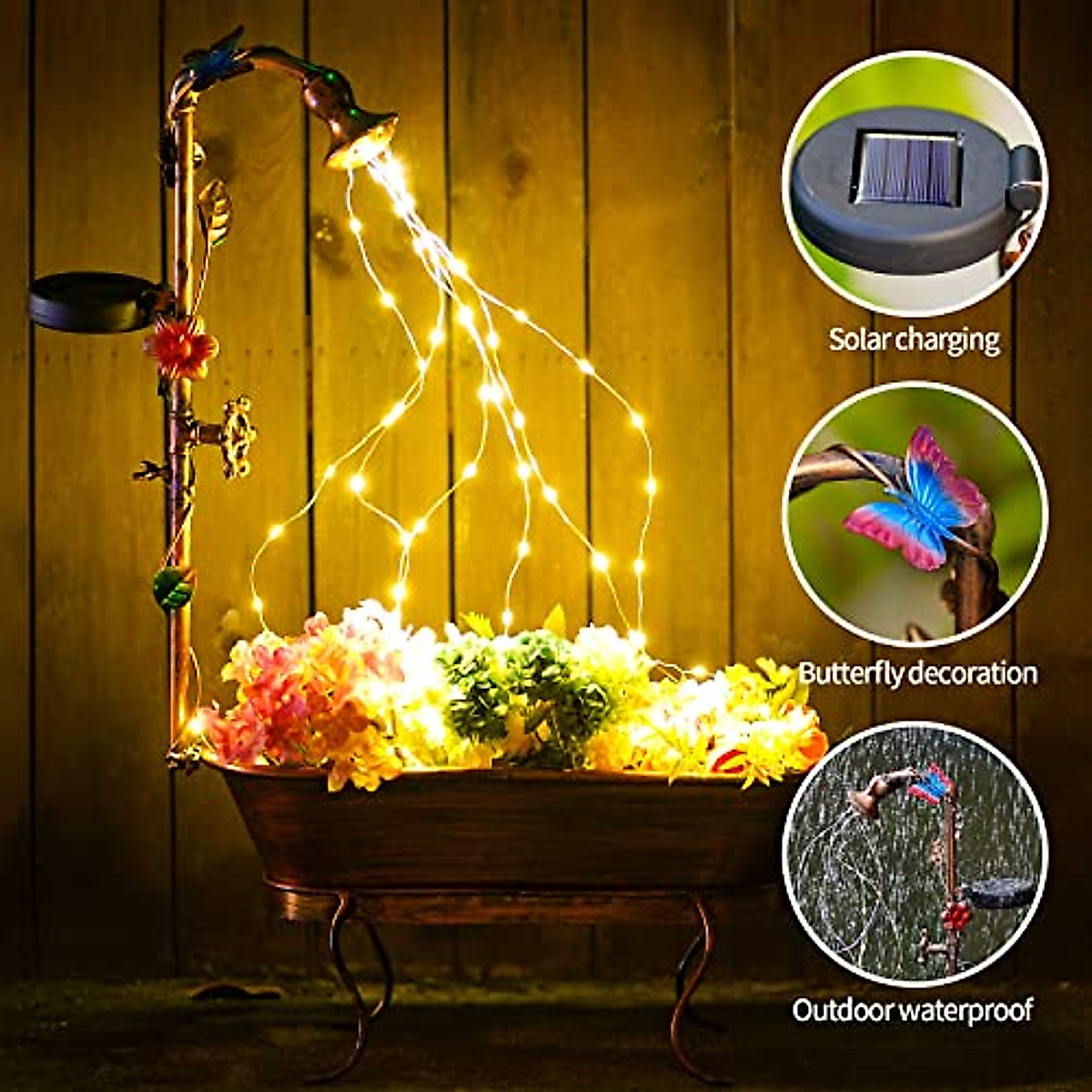 Solar Waterfall Light for Outdoor Solar Garden Patio Decor, Solar Watering Can with Cascading Lights, LED String Lights - Star Shower Solar Yard Art for Party
