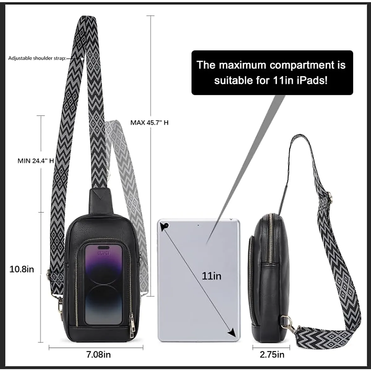 CLUCI Crossbody Bags for Women Trendy Cross Body Bag for Woman Sling Bag for Women Large Crossbody Sling Backpack Crossbody Bag for Travel Hiking Black