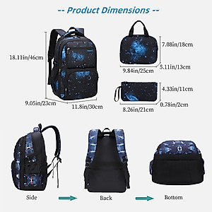 Boys Backpacks Primary Junior High School Bag Kids Bookbag 3 in 1 Casual Daypack Set Fashion Space Galaxy Printed Durable Knapsack with Lunch Bag
