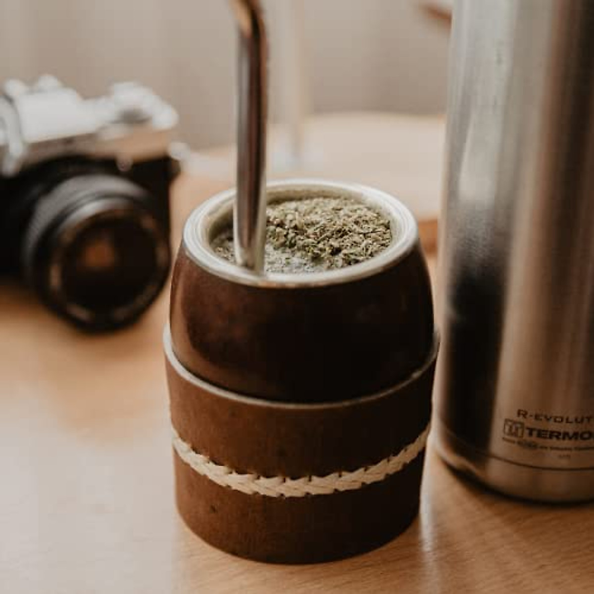 Cebala | Premium yerba mate cup (Mate gourd set) - Uruguayan mate (torpedo mate style)- Includes nickel silver bombilla straw and calabash mate cup