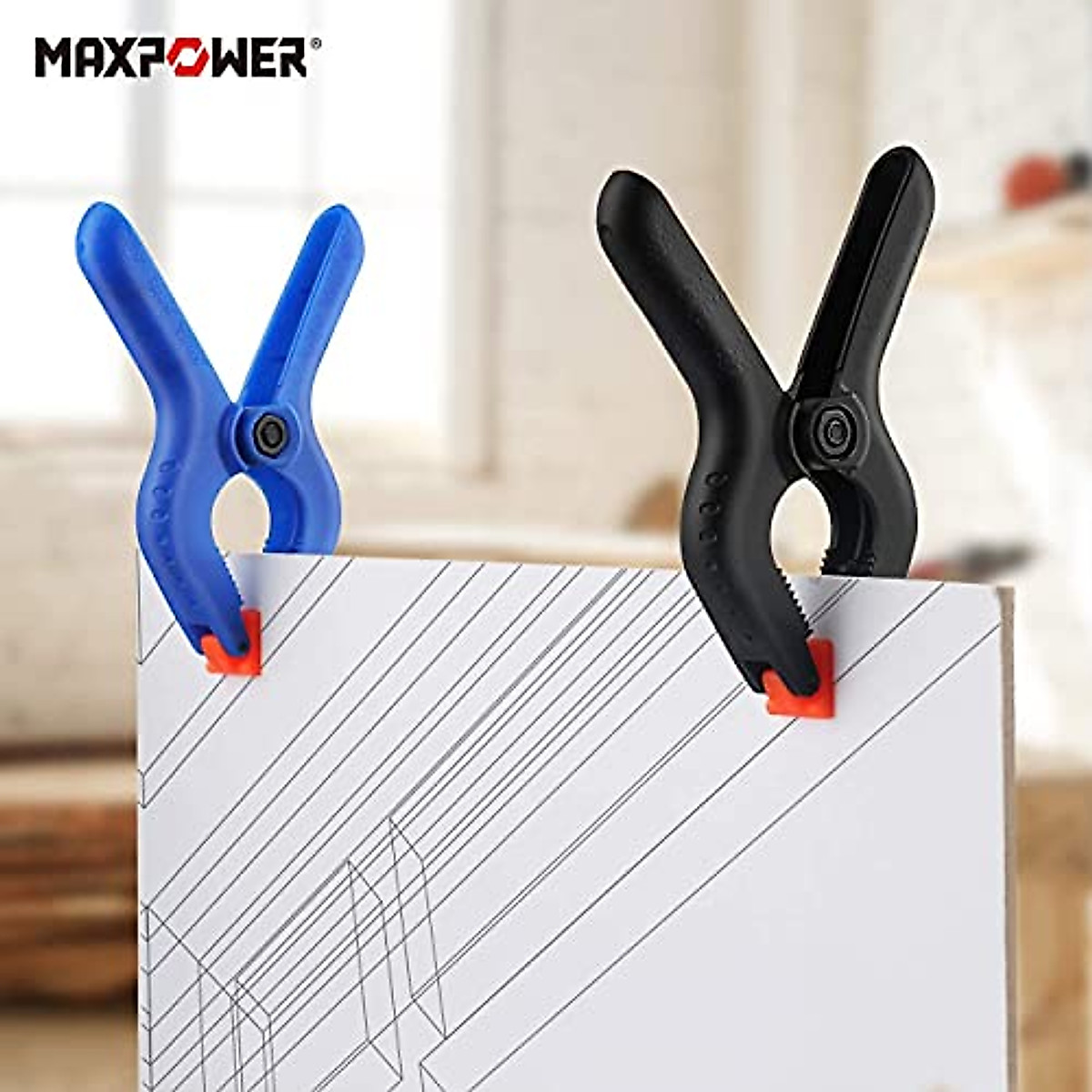 MAXPOWER 22-pieces Spring Clamps, 2-inch Clamps x 18 PCS, 3-inch Clamps x 4 PCS, Plastic Small Mini Clamps for Woodworking Assembly and Photography Backdrop