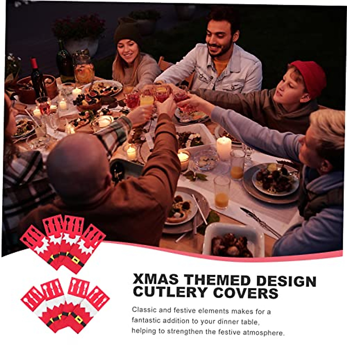 NOLITOY 40 Pcs Christmas Cutlery Bag Cutlery Bags Mini Bottles Cover Cutter Fork Bag Xmas Tableware Bag Tableware Pocket Xmas Theme Cutlery Bag Dining Table Accessories Non-woven Fabric