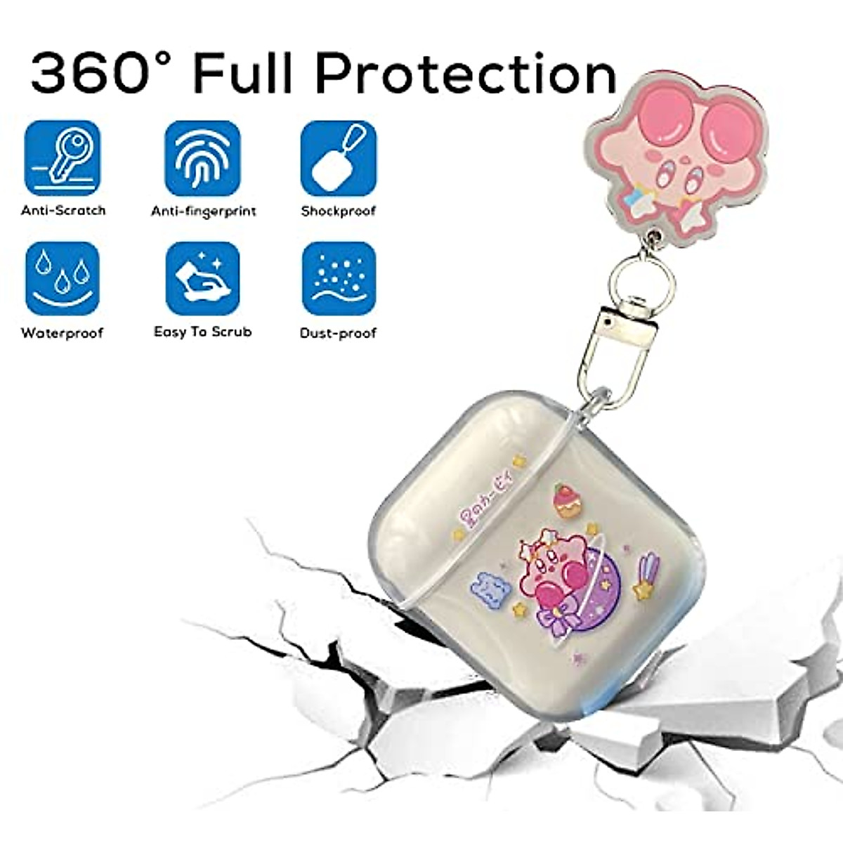 Cute AirPods Case with Kawaii Kabi Keychain for AirPods 2/1 Case,Funny Cartoon Anime AirPod Cover,Clear Kawaii Shockproof Protective Skin Soft Silicone Case for Women Girls Boys Kids