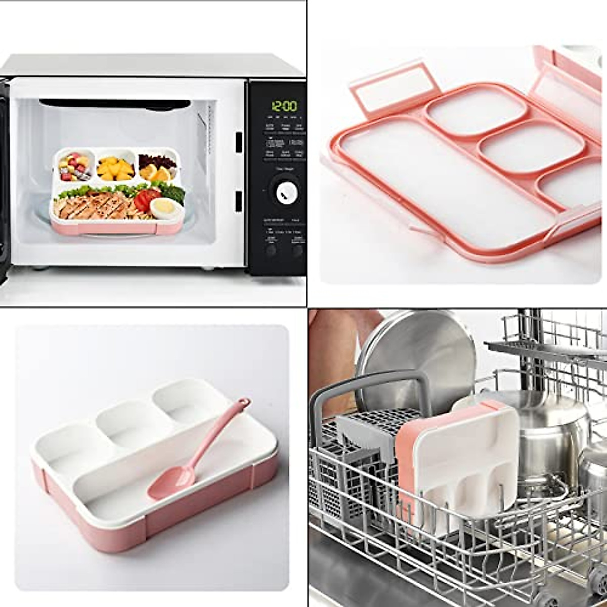 yarlung 2 Pack 34 Oz Bento Lunch Box with Spoon, 4 Compartments Salad Lunch Container Snacks To Go Box for Meal Portion Control, 2 Colors