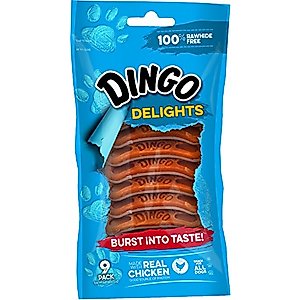 Dingo Delights, 100% Rawhide Free Treat, Chicken, 9-Count