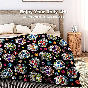 Sugar Skull Blanket Ultra Soft Warm Cozy Flannel Throw Blankets for Women Baby Men Bedding Gifts 50"X40"