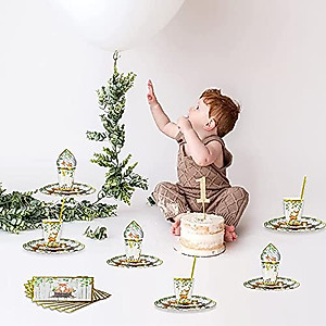 121Pc Woodland Creatures Theme Baby Shower Decorations, Birthday Party Supplies For Boy & Girl -Tablecloth, Paper Plates Napkins Straws & Cups of Forest Animal Friends Fox Deer Tableware Set Serves 24