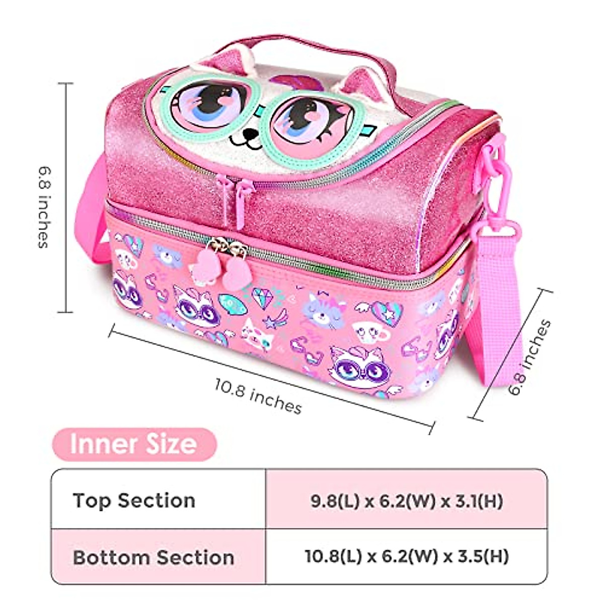 RLGPBON Kids Lunch Bag,Girls Insulated Lunch Box for Girls,Cat Lunch Bag Toddler Teen,School Daycare Cute Travel bags
