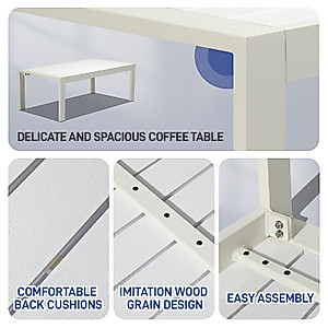 Outvita Outdoor Patio Furniture Set, 4 Pieces Aluminum Patio Conversation Sets, Modern Patio Sofa Loveseat Set with Coffee Table and 5 Inch Cushion for Patio Balcony Yard (White, 4pcs Set)