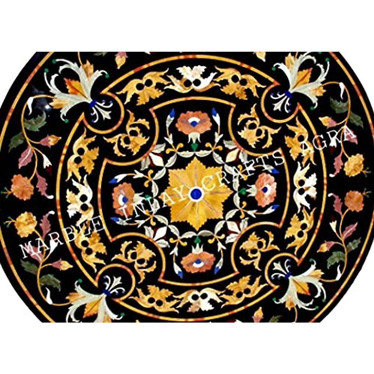 Pietra Dura Black Marble Round 30" x 30" Coffee Table Top, Black Marble Round Centre Table Top, Black Marble Round Dining Table Top, Piece Of Conversation, Family HeirLoom