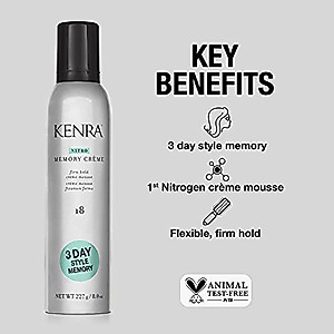 Kenra Nitro Memory Crème 18 | Firm Hold Crème Mousse | 3 Day Style Memory | 1st Nitrogen Crème Mousse | No Stick Application | All Hair Types | 8 fl. Oz