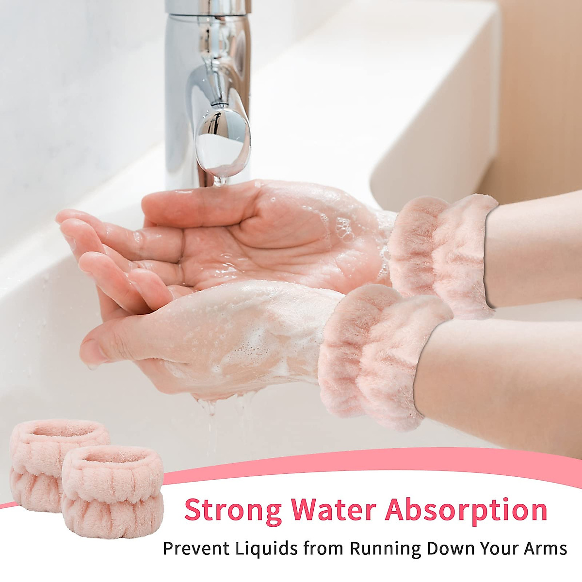 AMCAMI Bunny Ears Shower Set for Women - 6 Pcs Makeup Headbands with Wristband, Elastic Cosmetic Headbands for Face Washing