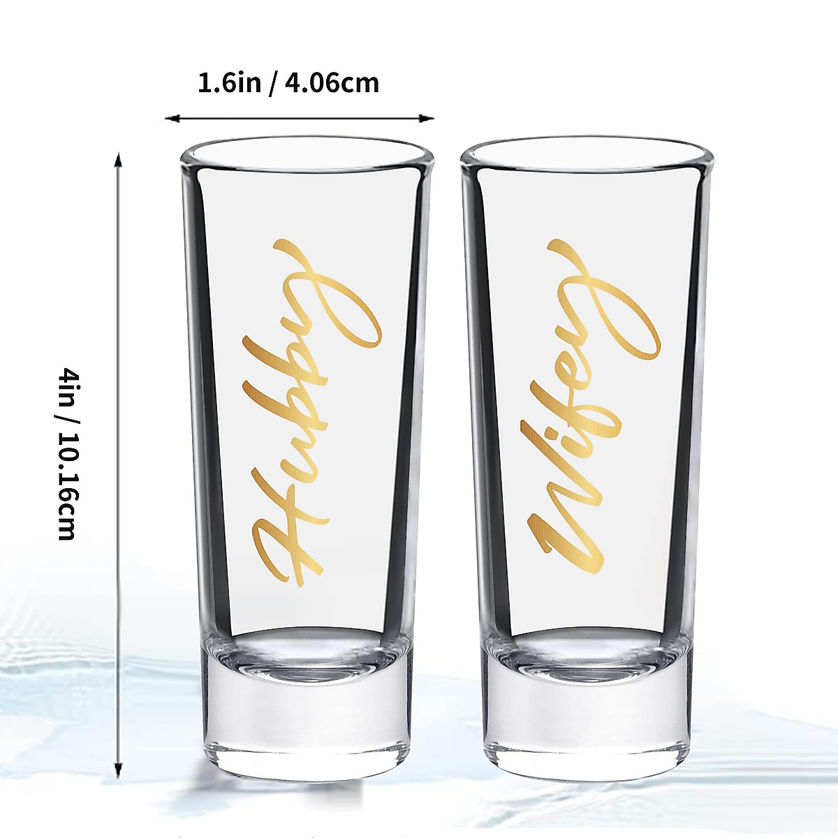 Hubby&Wifey Shot Glasses, Stylish and Unique Wedding Gift, for Newlyweds, Anniversary, Bridal Shower, and Engagement, with Stunning Gold Foil Print