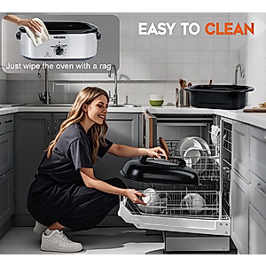 NECERO Roaster Oven,26Qt Electric Roaster Oven with Self-Basting Lid, Removable Pan, Cool-Touch Handles, 1450W Stainless Steel Roaster Oven, Silver