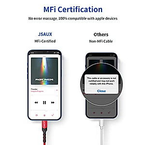 JSAUX Lightning to 3.5mm iPhone AUX Cord 6FT, [Apple MFi Certified] AUX Cord for iPhone Headphones Jack Compatible with iPhone 14/14 Plus/14Pro/13/13 Pro Max/12/12 Pro/11/X/XS/XR/8/Car Stereo-Red