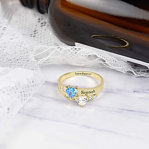 RESVIVI Mothers Ring with 2 Birthstones Personalized Mom Ring Custom 2 Name Promise Rings for Women Mothers Day Jewelry Gift for Mom Grandmother Mothers Day Gift