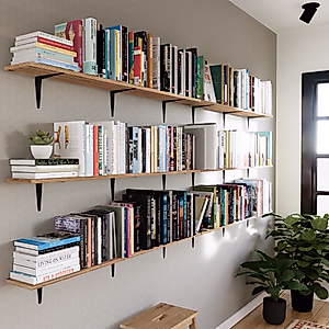 Wallniture Arras 48 inch Long Rustic Floating Shelves for Wall, Wall Bookshelf for Living Room, Floating Wall Shelf for Home Office, Bedroom, Pantry, Kitchen, Set of 6, Burnt, Wood