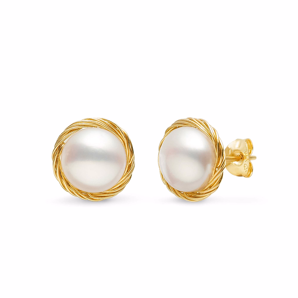 Pearl Stud Earrings for Women 14K Gold Filled 9.5mm+ White Real Freshwater Cultured Pearl Earrings COMOTO Jewelry