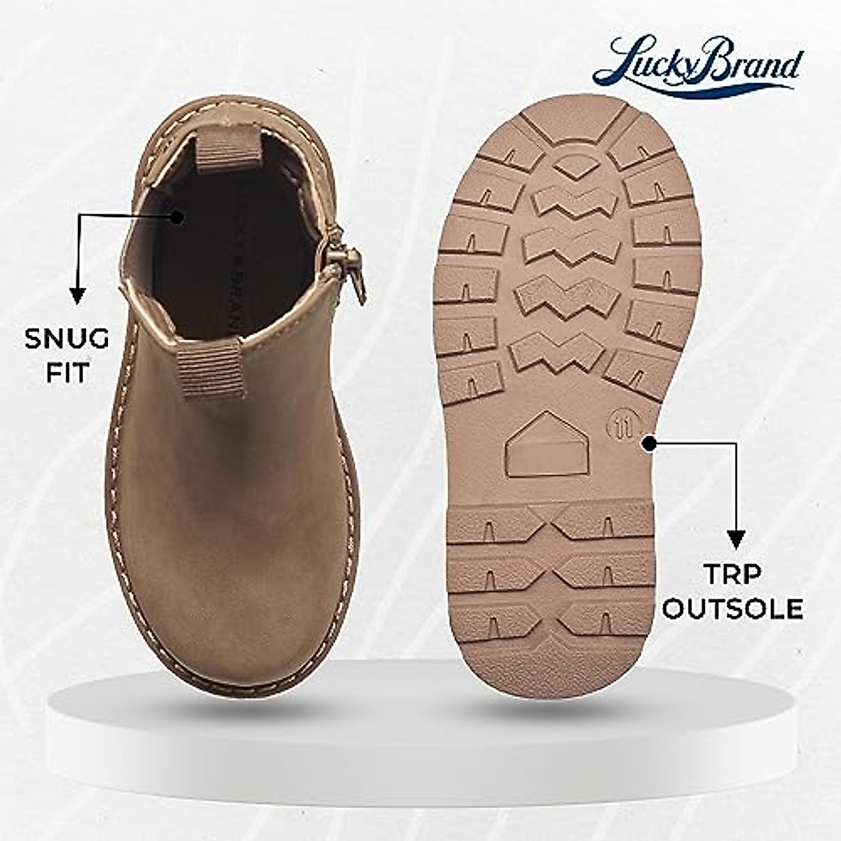 Lucky Brand Chelsea Boots for Girls - Outdoor Side Zipper Comfortable Girls Ankle Boots - Stylish Little Girl Boots with Anti-Slip Outsole in Taupe Size 2 Little Kid