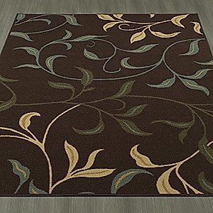 Ottomanson Ottohome Collection Non-Slip Rubberback Leaves Design 3x5 Indoor Area Rug, 3'3" x 5', Brown