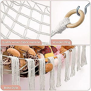 2 Pack Stuffed Animal Toy Hammock Net Macrame Boho Toy Hammock Hanging Stuff Animals Storage Organizer Large Stuffed Toys Corner Mesh Hammock with Hooks and Screw for Nursery Play Bedroom Kid Room