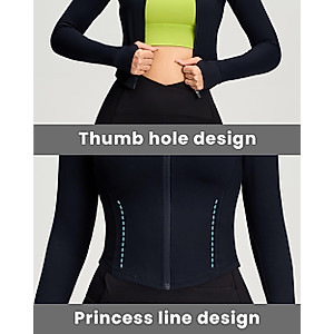 colorskin Women's Lightweight Zip Up Workout Jackets Yoga Cropped Running Gym Track Athletic Jacket with Thumb Holes(Black,Small)