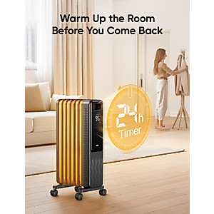 Dreo Oil Filled Radiator, Electric Radiant Heaters for indoor use Large Room with Remote Control, Child Lock, 4 Modes, Overheat & Tip-Over Protection, 24h Timer, Digital Thermostat, Quiet, 1500W