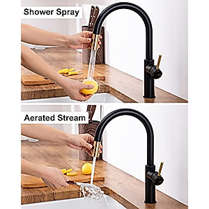 Darnok 79723BX Mia Black and Gold Kitchen Faucet with Pull Down Sprayer, 15.6-inch High-arc Magnetic Docking Kitchen Sink Faucet, Matte Black/Luxe Gold