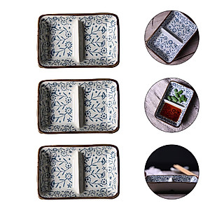 Cabilock 3pcs Seasoning Dish Sushi Dishes 2- Gird Sauce Dish Small Serving Dish Saucer Dish Japanese Soy Sauce Japan Snacks Seafood Dishes Butter Tray Condiment Tray Ceramics Grid Dip